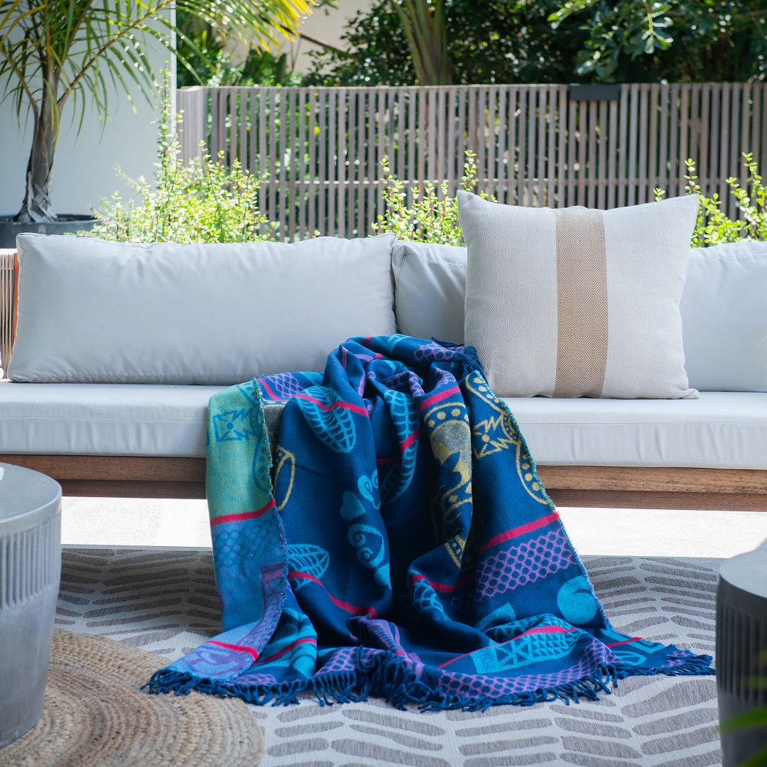 Basotho Throw | Navy/Aquamarine – Aranda Shap Shop